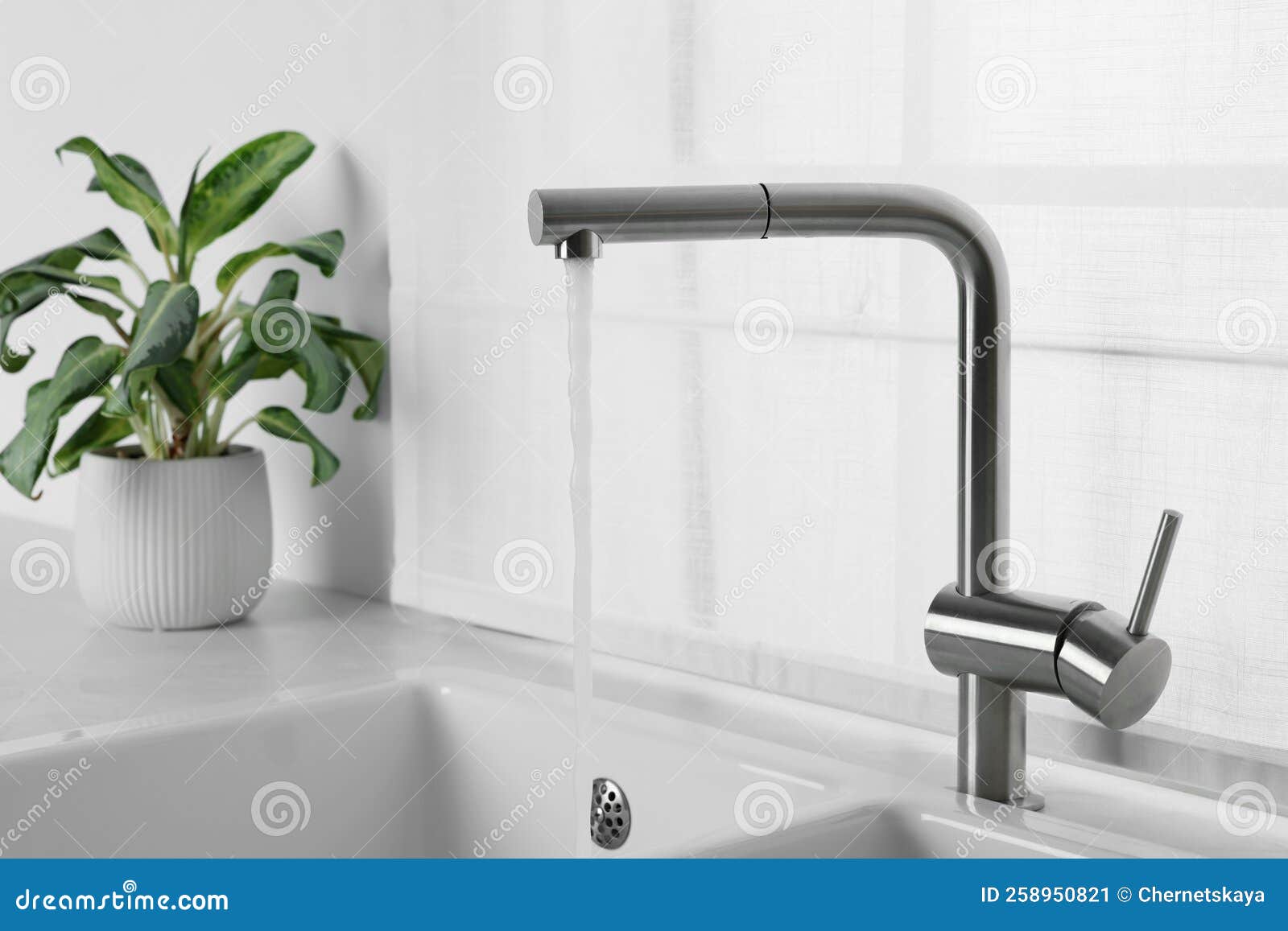 Stream of Water Flowing from Tap in Kitchen Stock Image - Image of ...