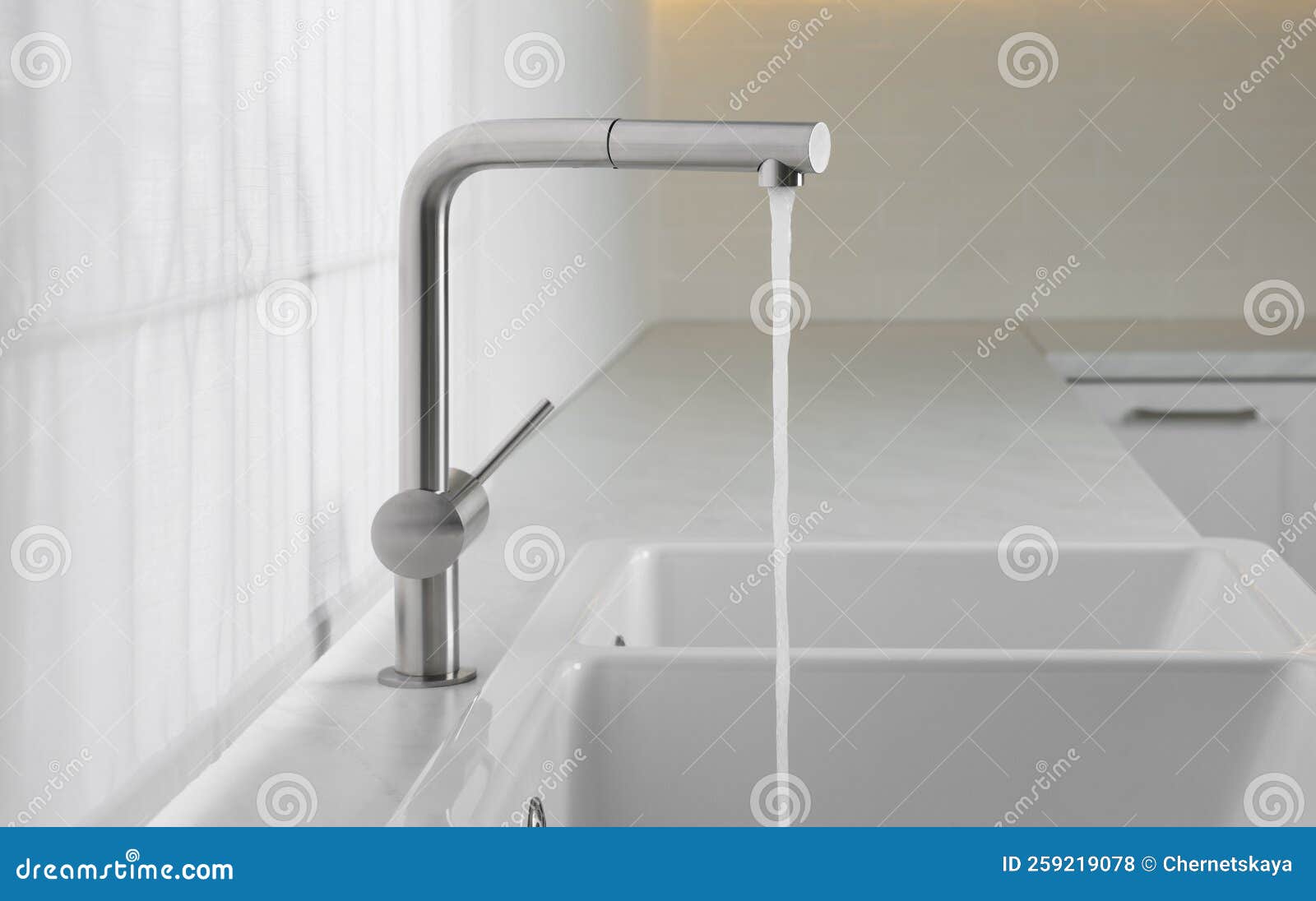 Stream of Water Flowing from Tap in Kitchen Stock Photo - Image of cool ...