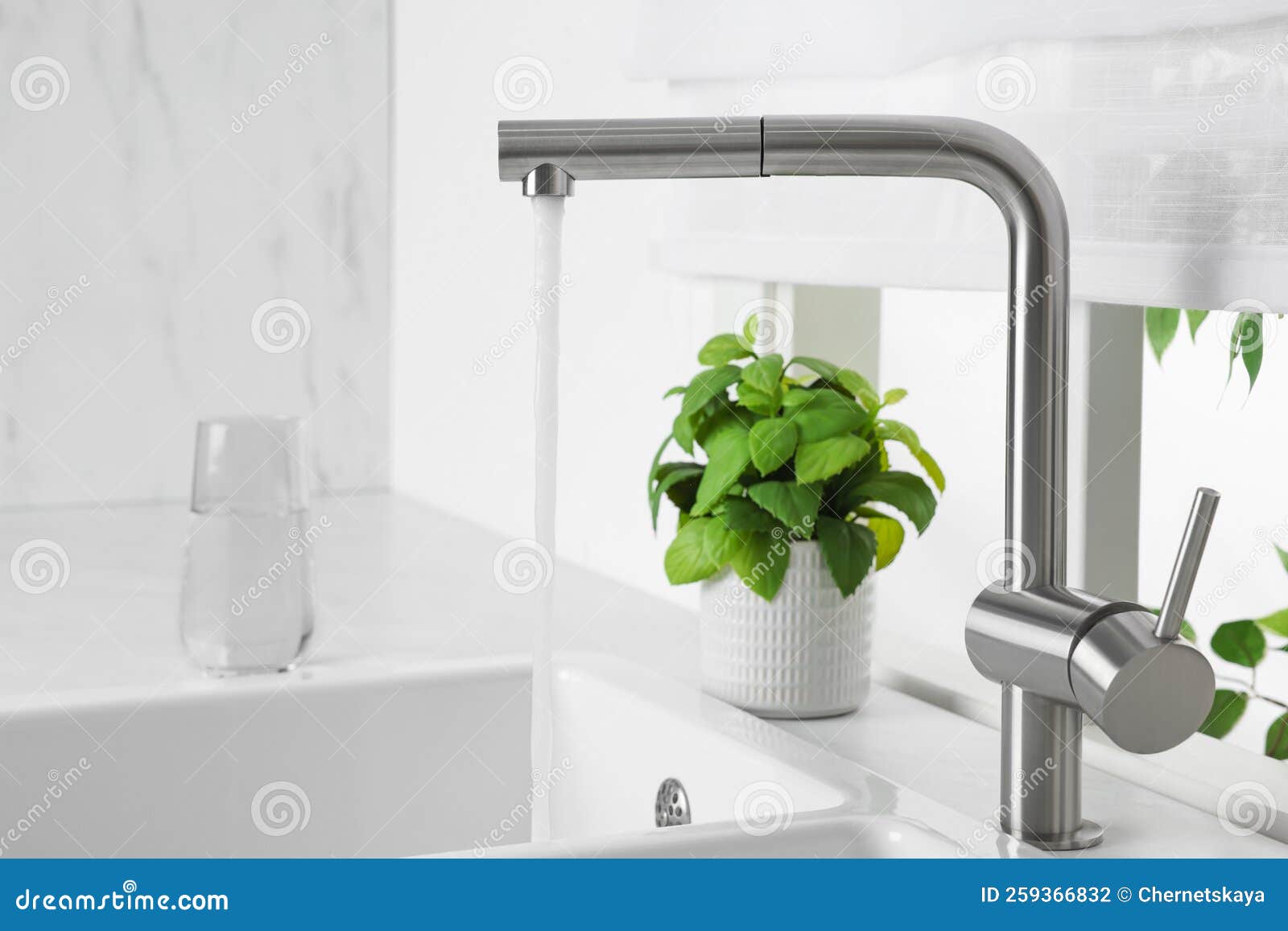 Stream of Water Flowing from Tap in Kitchen Stock Photo - Image of ...