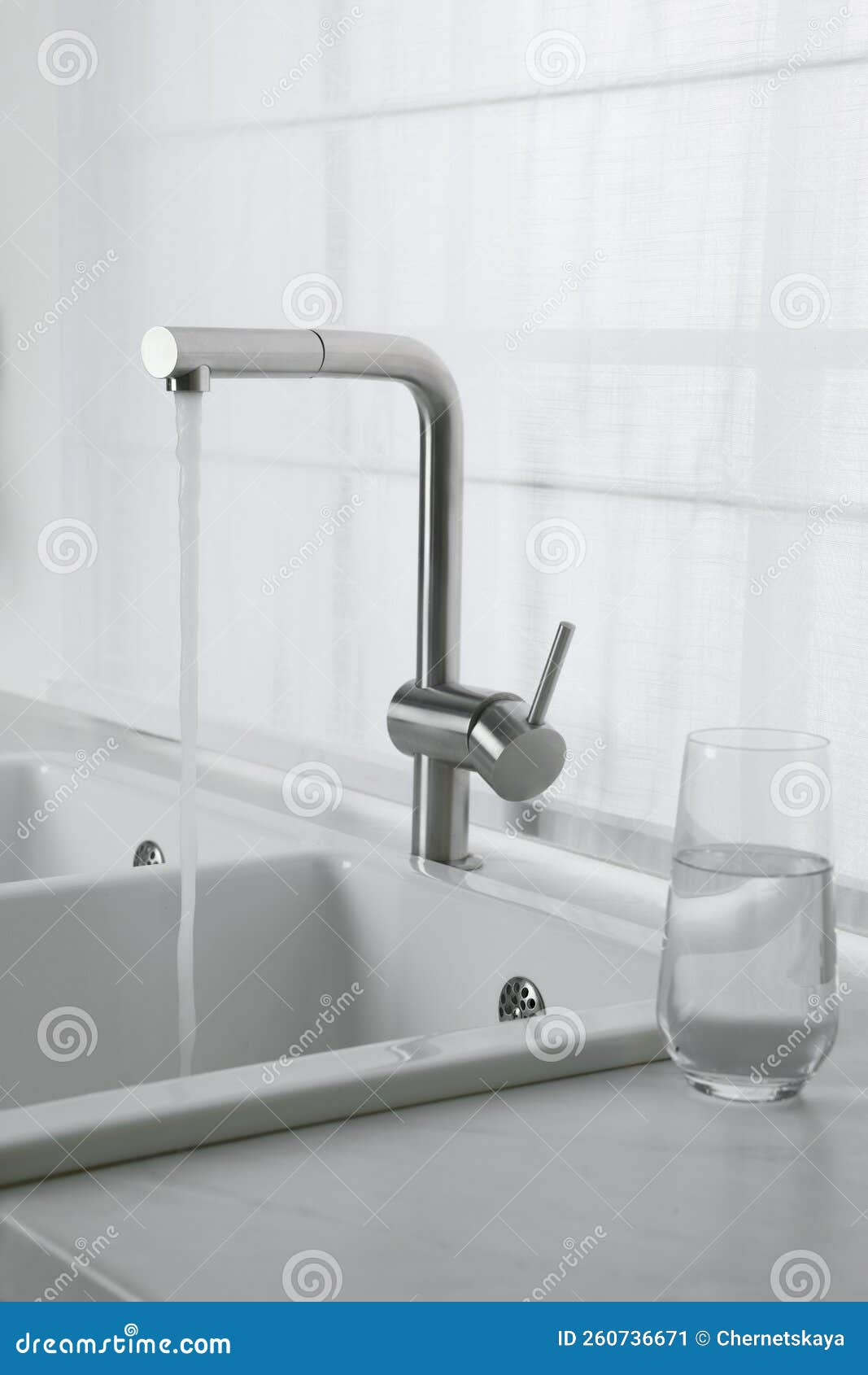 Stream of Water Flowing from Tap in Kitchen Stock Image - Image of ...