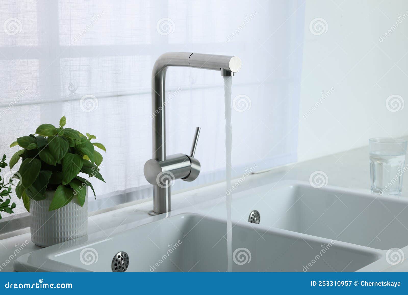 Stream of Water Flowing from Tap in Kitchen Stock Image - Image of ...