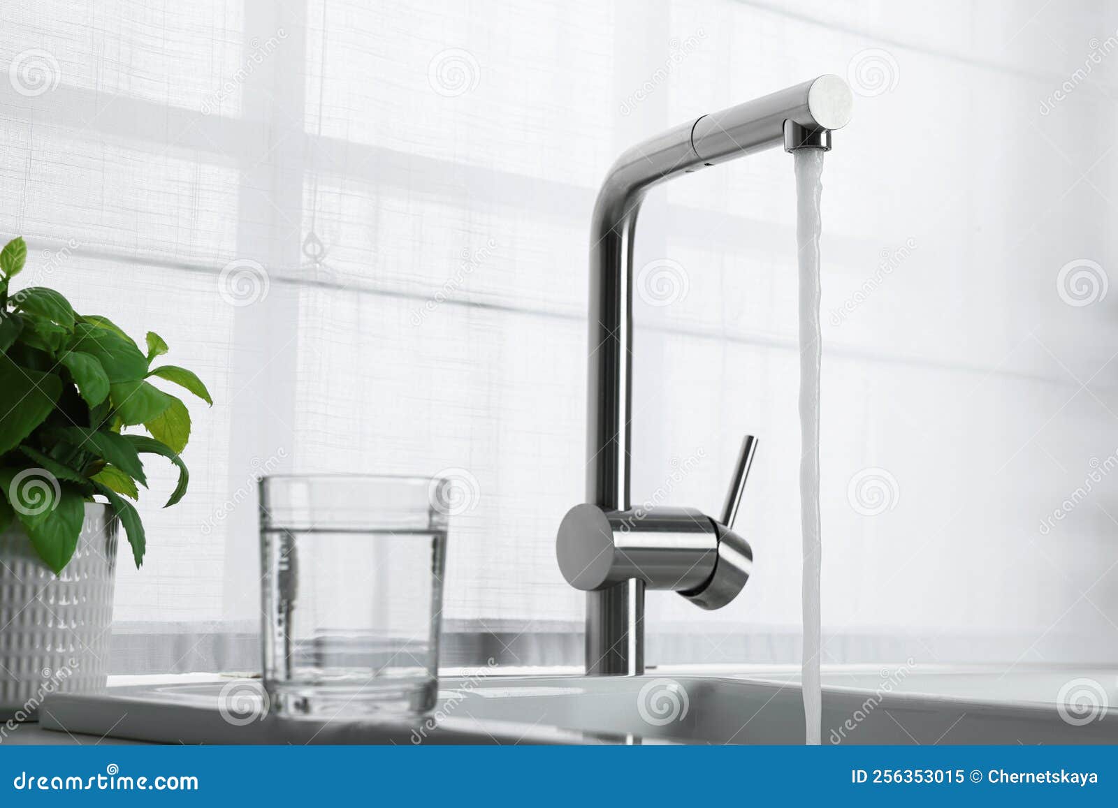 Stream of Water Flowing from Tap in Kitchen Stock Image - Image of ...