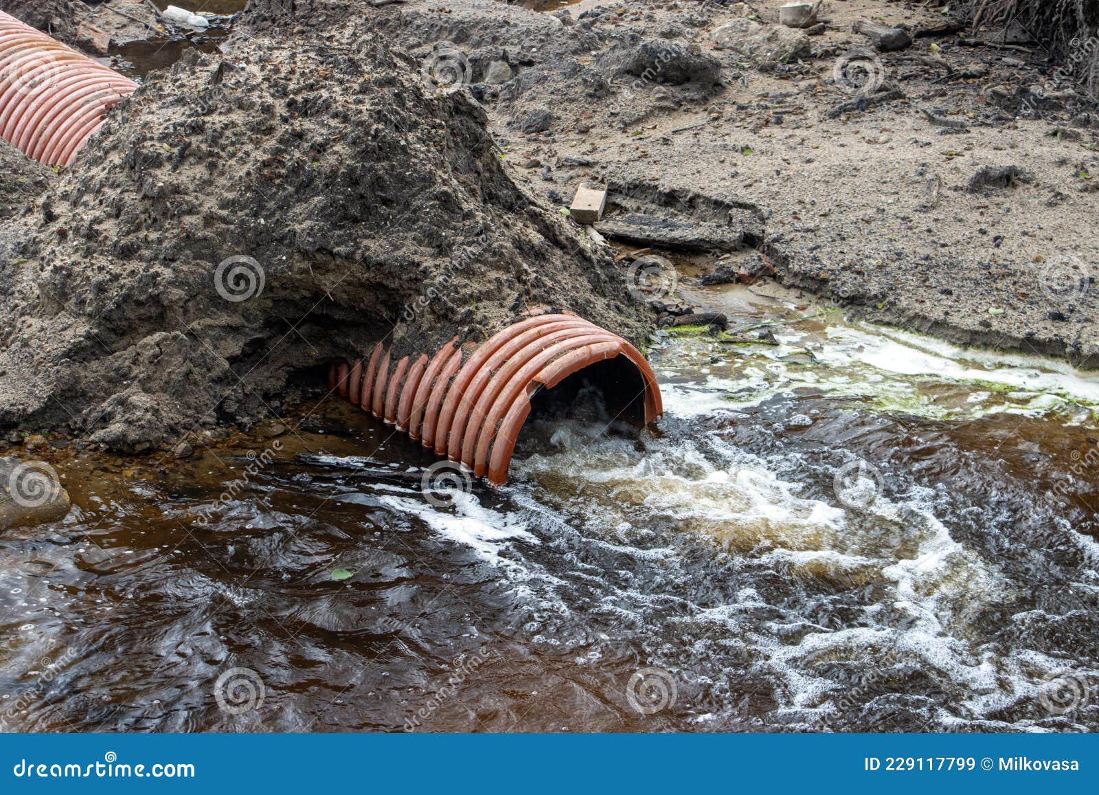 A Stream of Water Flows from a Large Flexible Pipe Stock Image - Image ...