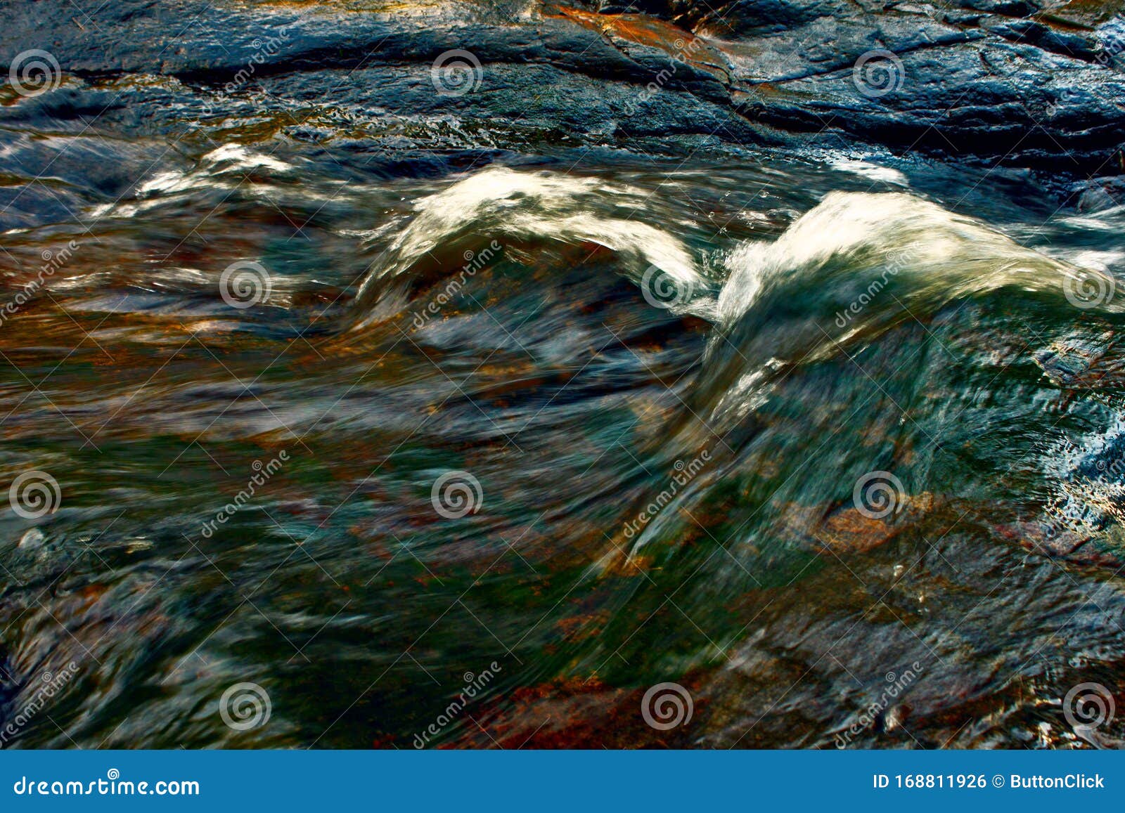 Stream of Water in a Mountain River Three Waves Rapid Rock Background ...