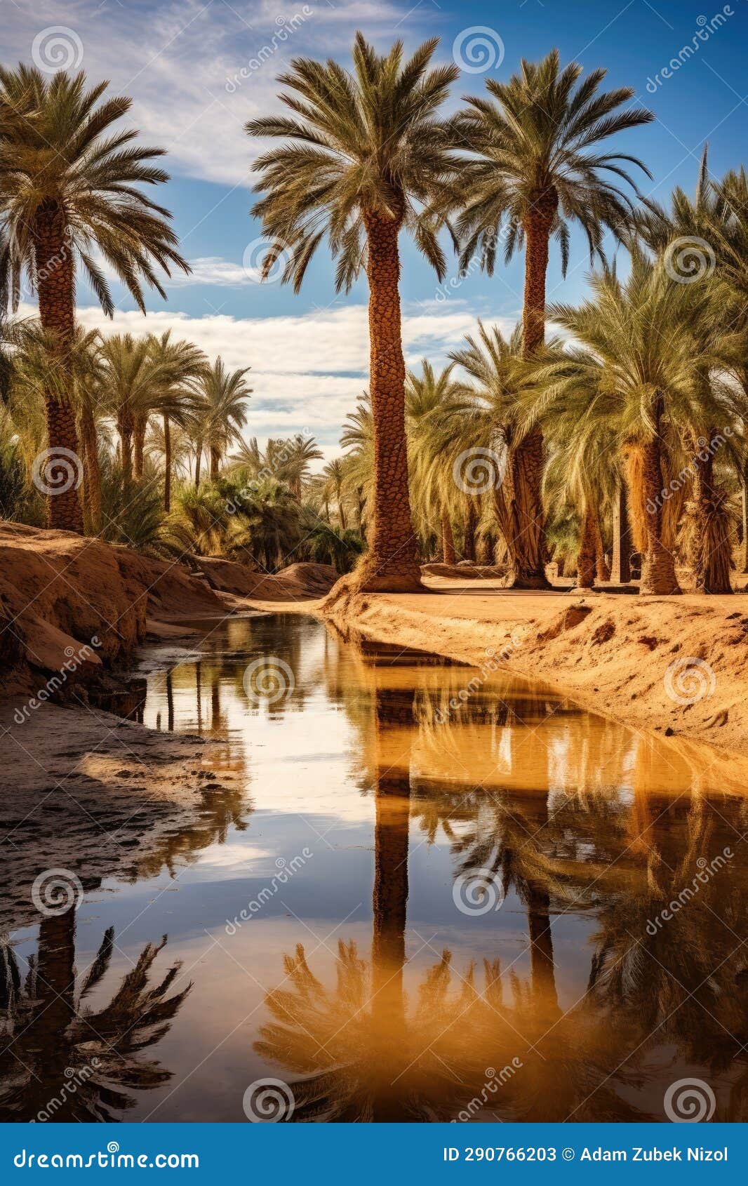 A Stream of Water with Palm Trees Stock Illustration - Illustration of ...