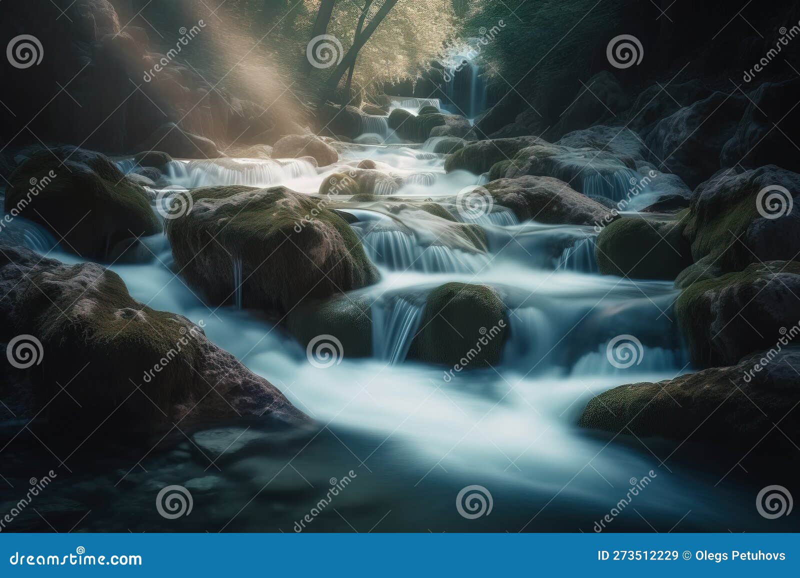 A Stream of Water Running through a Forest Filled with Rocks Stock ...