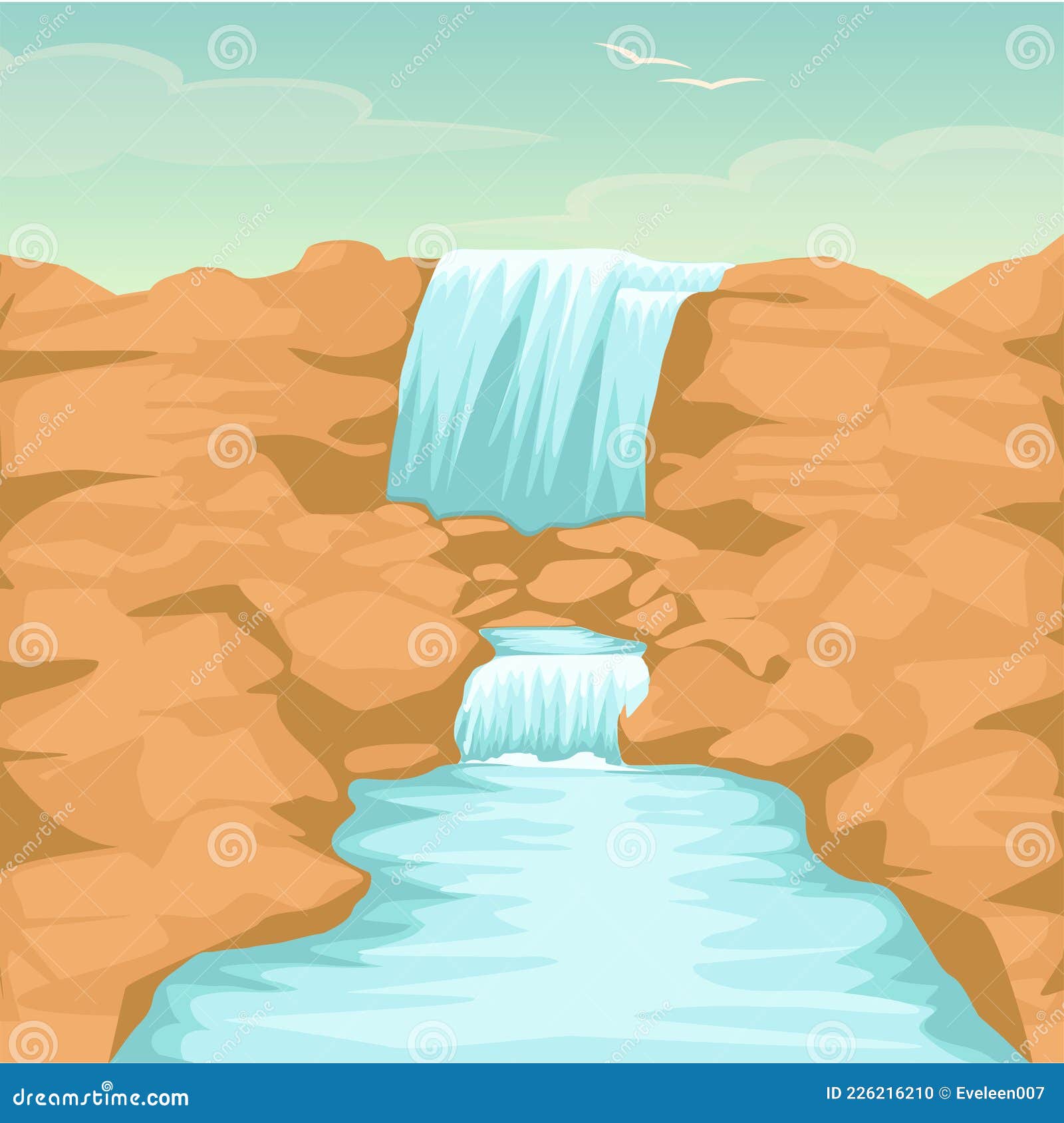 Stream of Waterfall from Cliff. Vector River Stock Vector ...