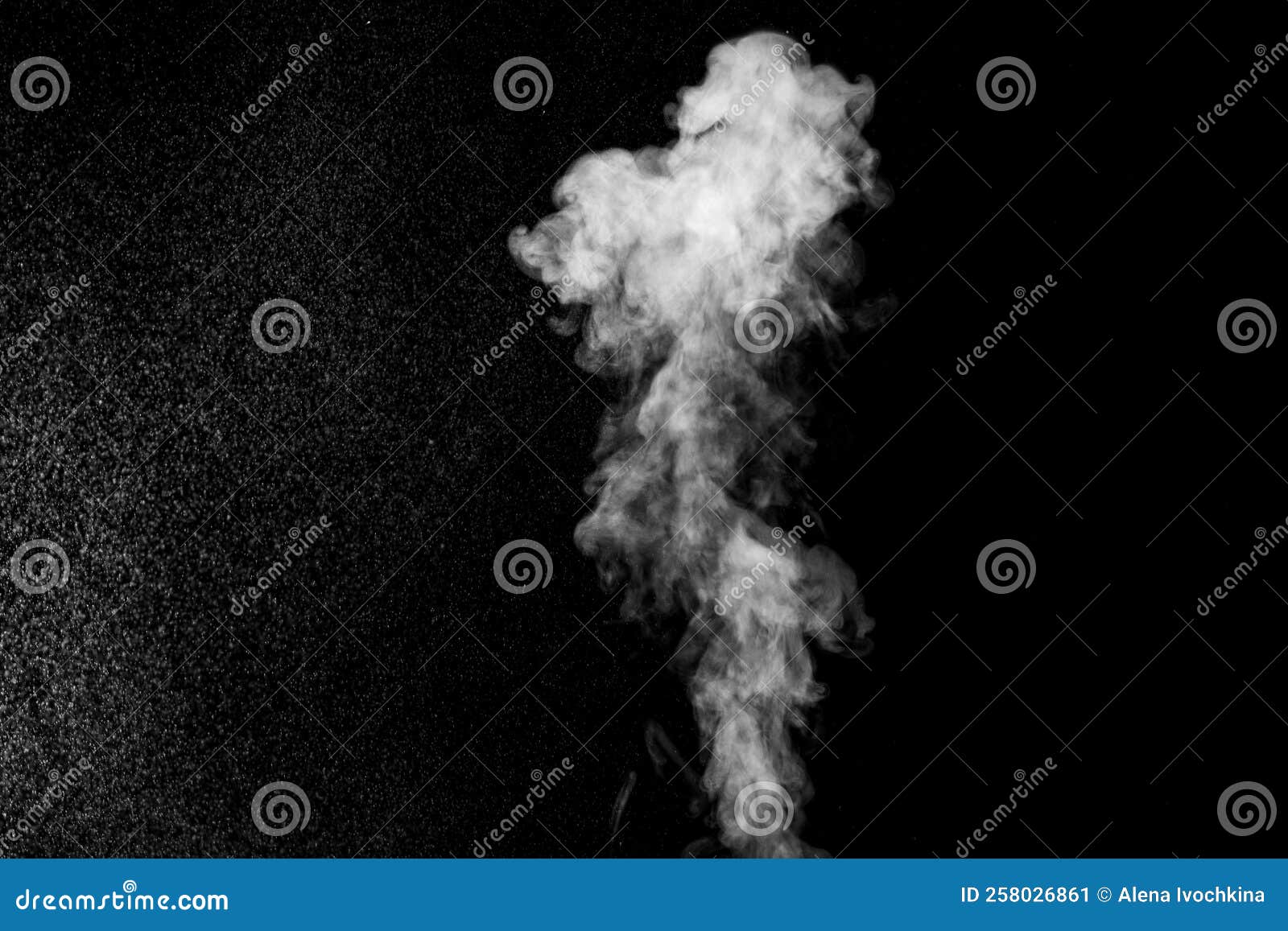 Stream of White Curly Steam with Water Drops on a Black Background ...
