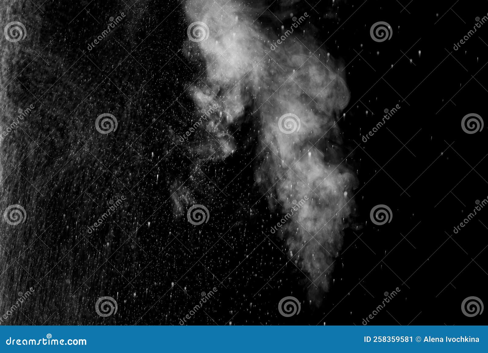 Stream of White Curly Steam with Water Drops on a Black Background ...