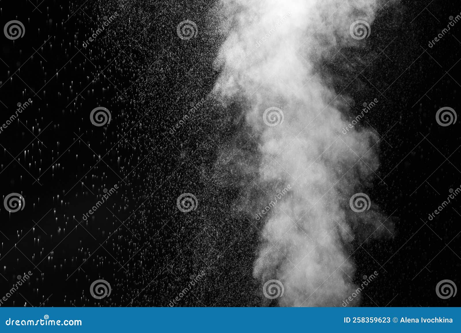Stream of White Curly Steam with Water Drops on a Black Background ...