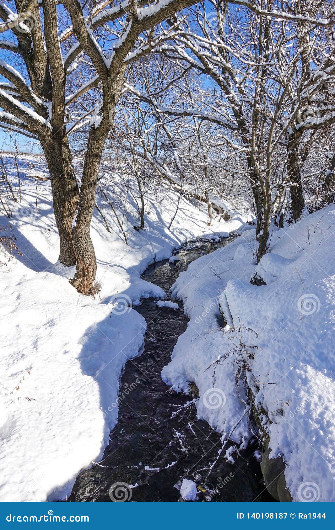 Stream in the Winter in a Snowy Forest Stock Image - Image of crystals ...