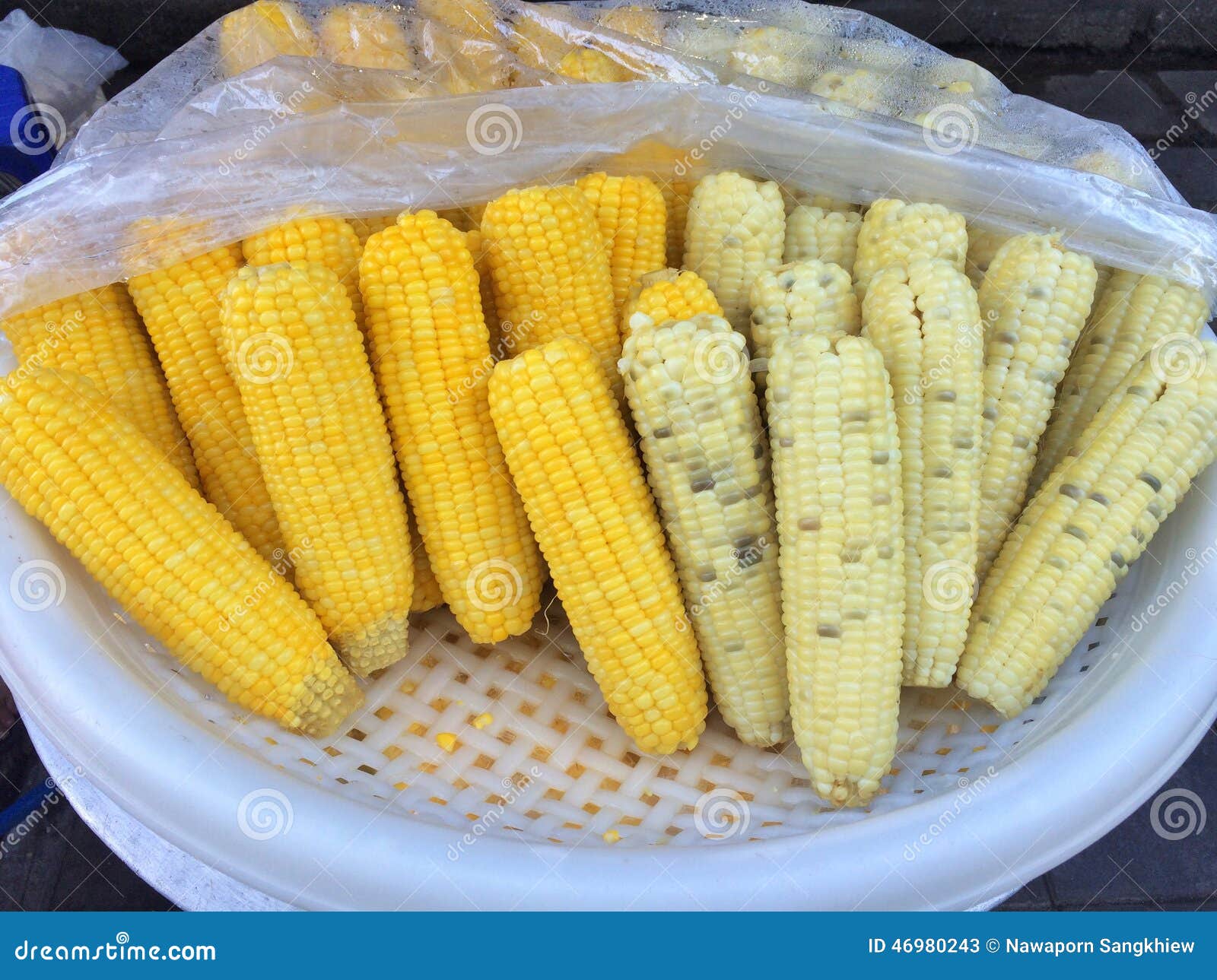 Streamed Sweet Corn With Sweet Sticky Rice In Coconut Milk . Stock ...