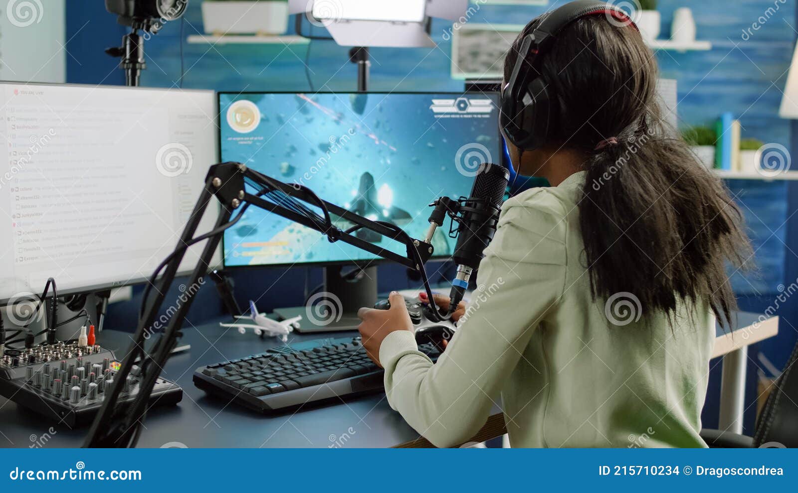 Streamer Cyber Performing Space Shooter Video Game Holding Controller ...