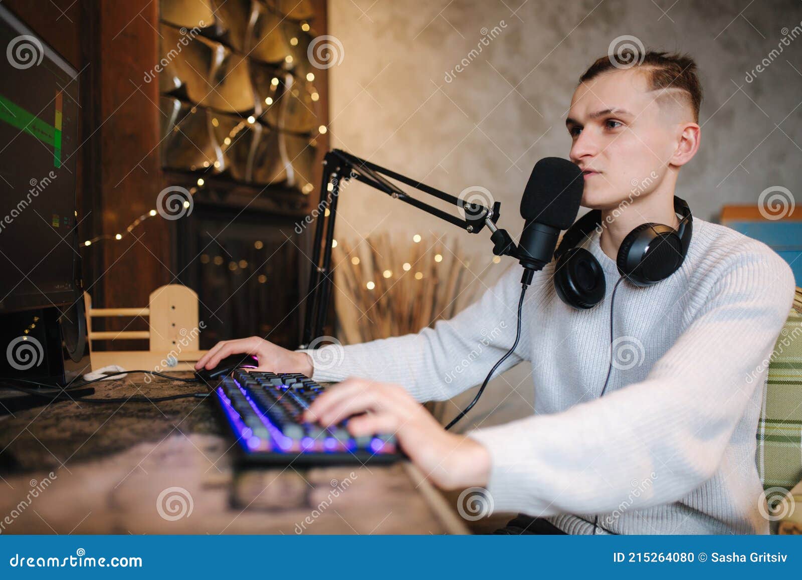 Streamer Cyber Performing Space Video Game on Powerful Pc Talking with ...