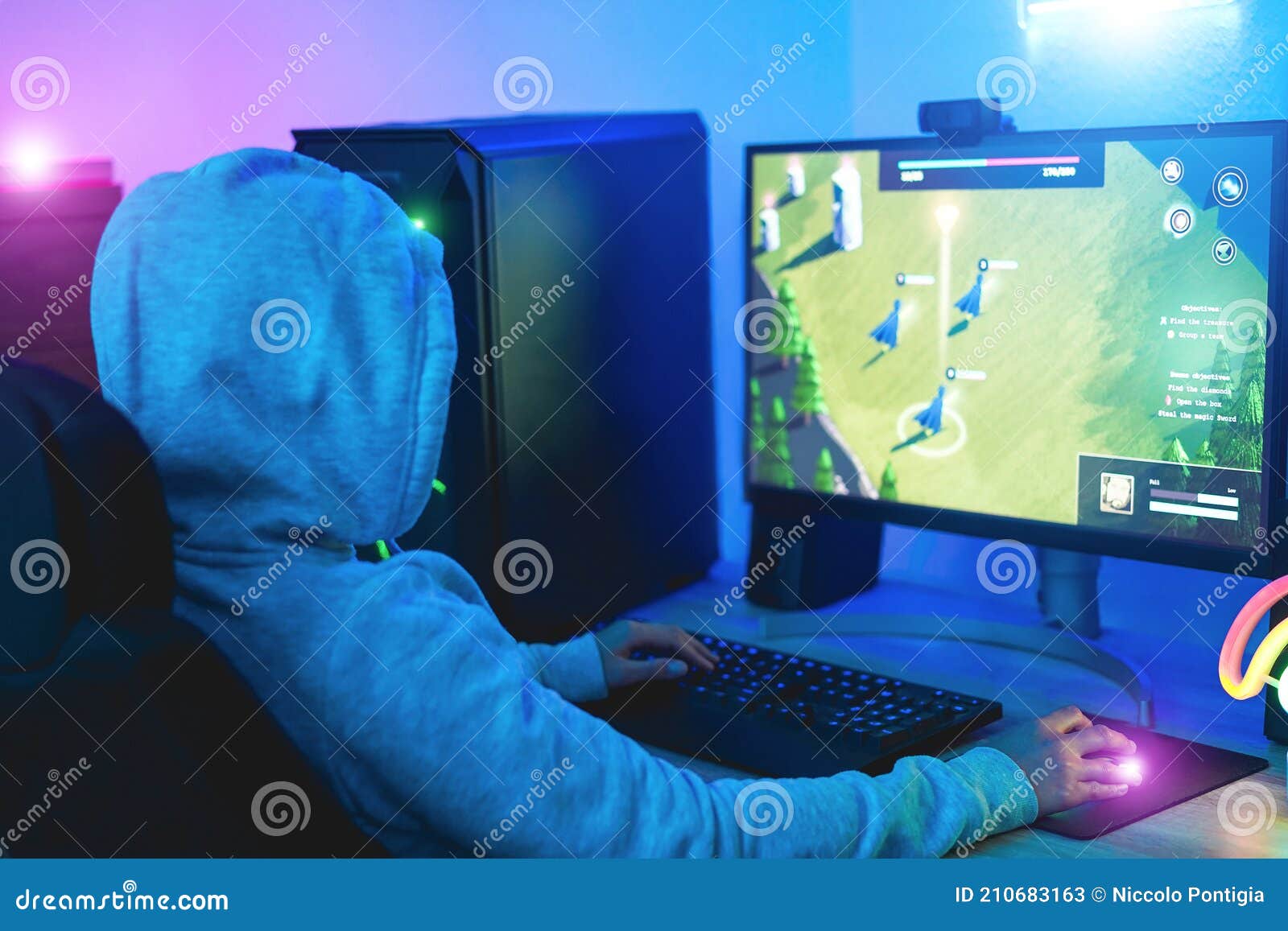 Streamer Gamer Playing at Strategy Game Online - Focus on Right Hand ...