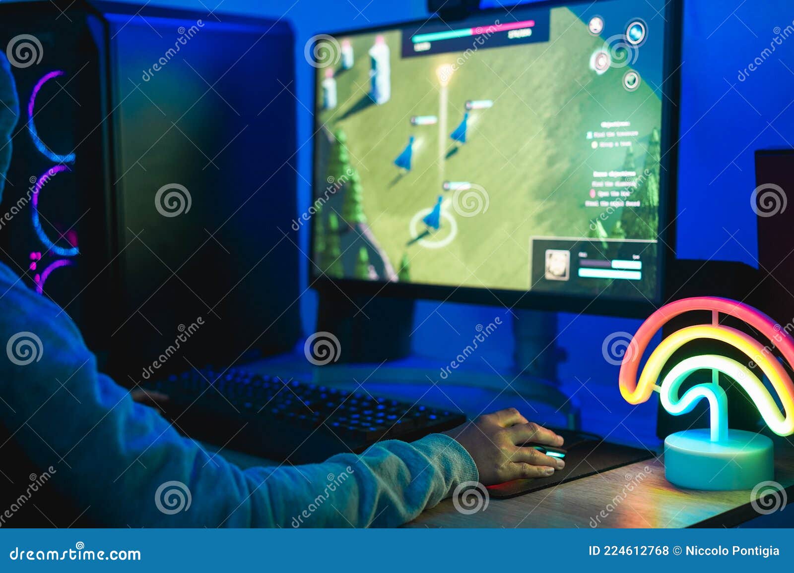 Streamer Gamer Playing at Strategy Game Online - Focus on Right Hand ...