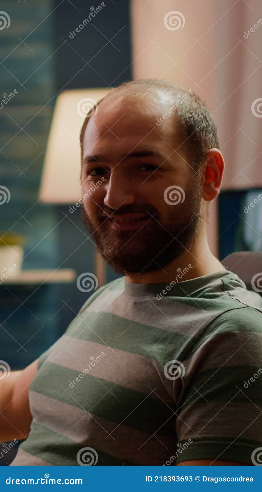 Streamer Man Looking at Camera Smiling while Streaming Videogames Stock ...