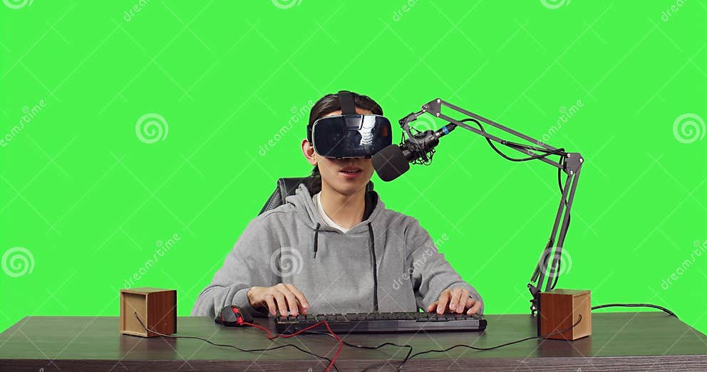Streamer Using Virtual Reality Headset Stock Photo - Image of stream ...