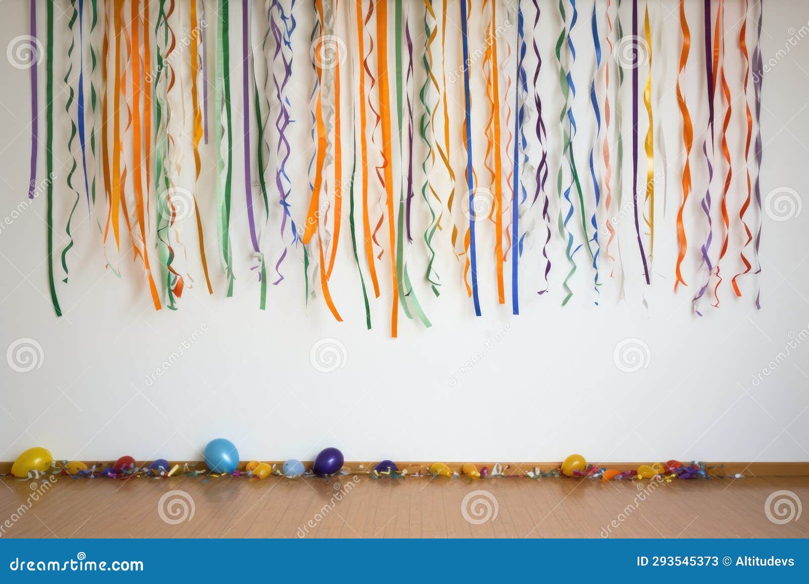 Streamers and Balloons Adorning a Blank Wall Stock Image - Image of ...