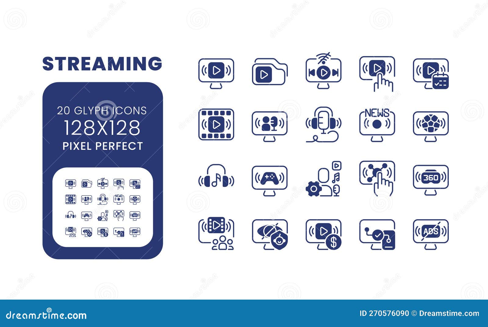 Streaming Black Solid Desktop Icons Pack Stock Vector - Illustration of ...