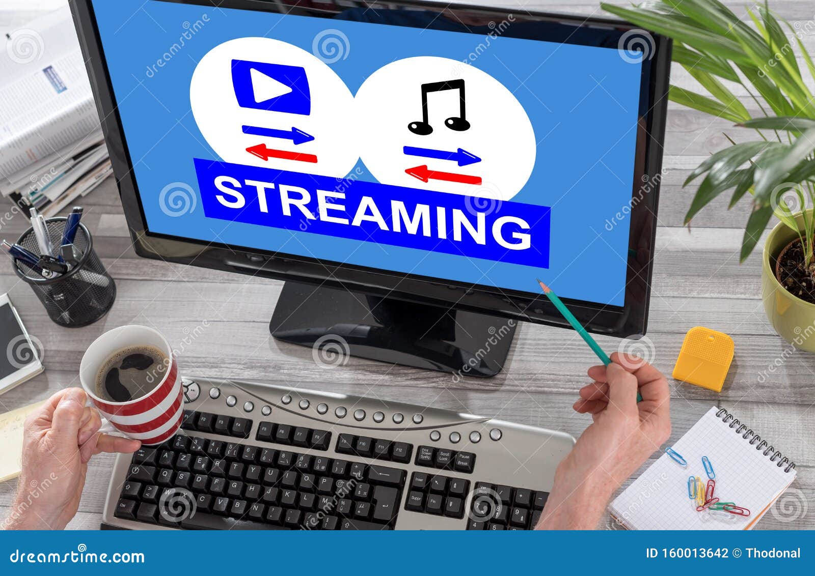 Streaming Concept on a Computer Stock Photo - Image of download, desk ...