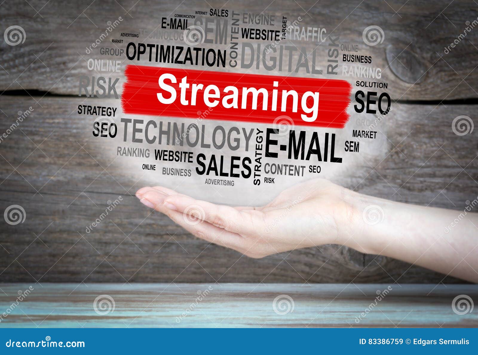 Streaming Concept. Word Cloud in Female Hand Stock Image - Image of ...
