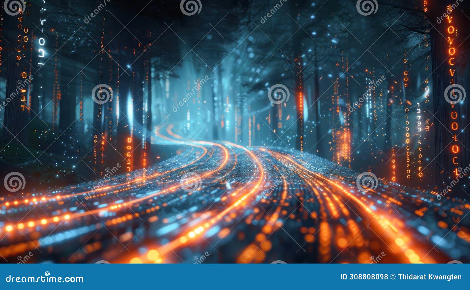 Streaming Data, Binary Data Moving on a Digital Road.Generative AI Stock Illustration ...