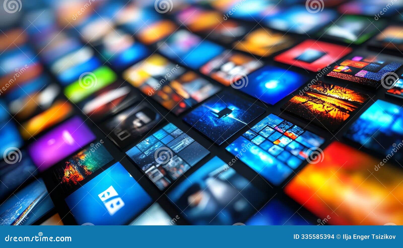 Streaming Media Grid Abstract Television and Video Content Channels ...