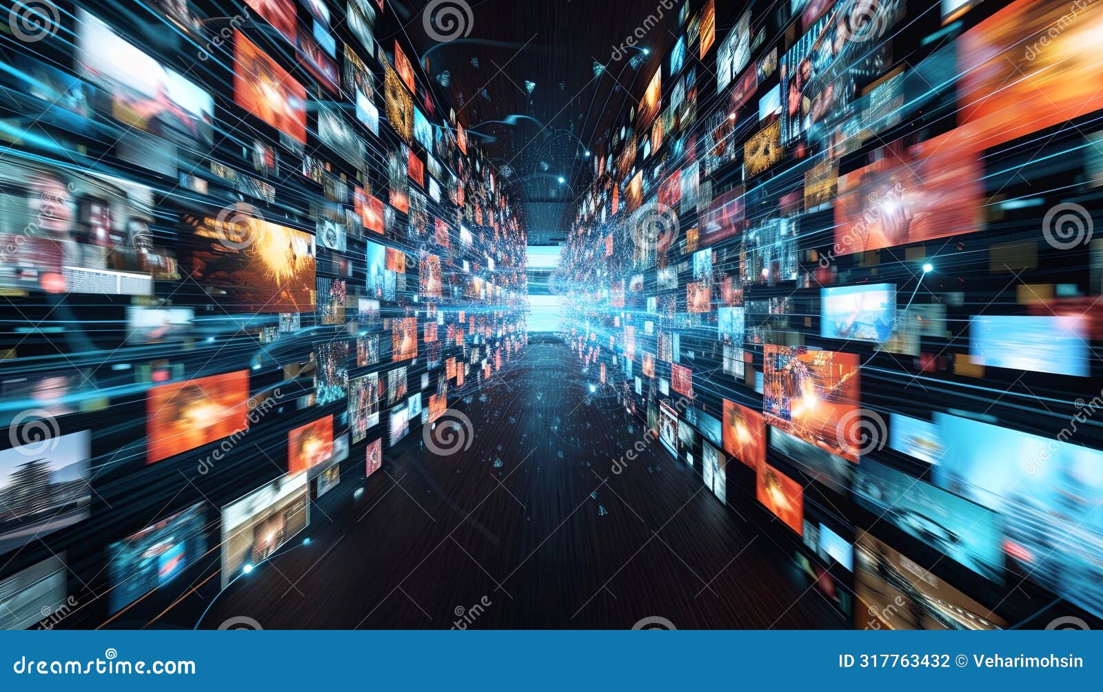 Streaming Media Technology on Black Background Stock Illustration ...