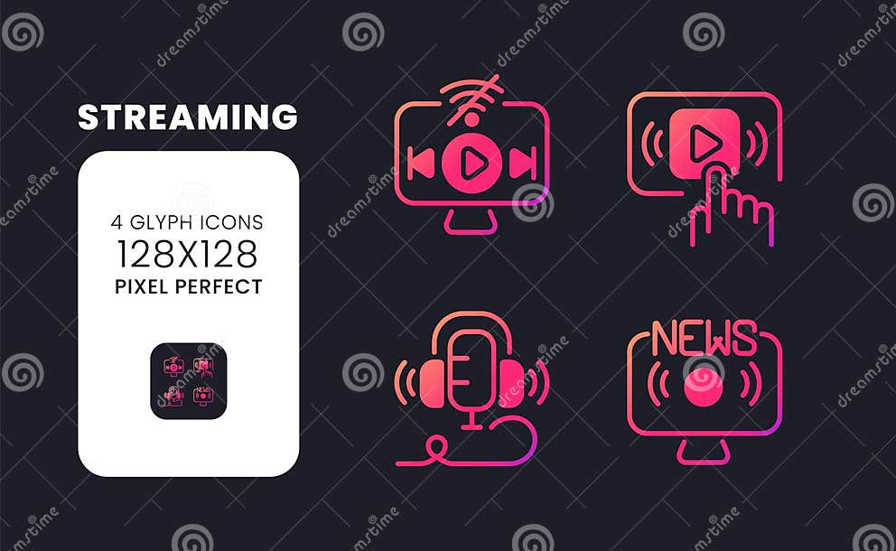 Streaming Pink Solid Gradient Desktop Icons Stock Vector - Illustration of pictogram, symbol ...