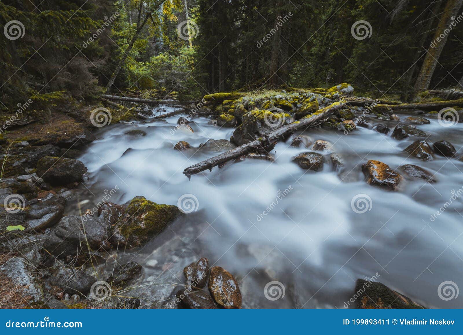 Streaming River Water Flowing Down And Over Rocks, British-Columbia ...