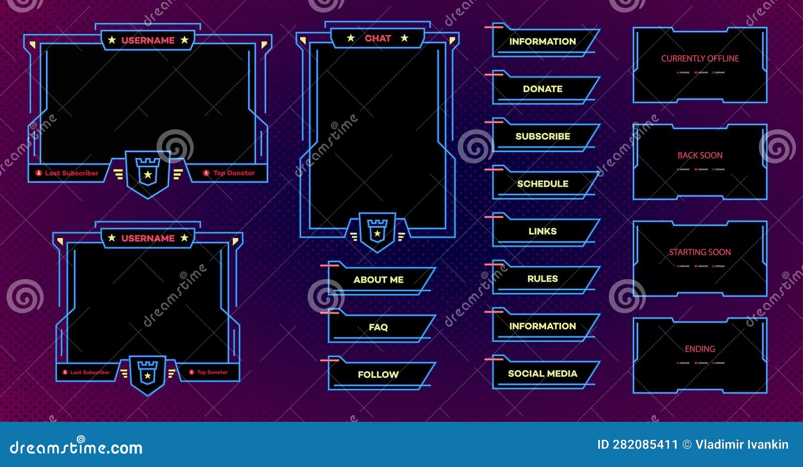 Streaming Screen Panel Overlay Design Template Stock Vector ...