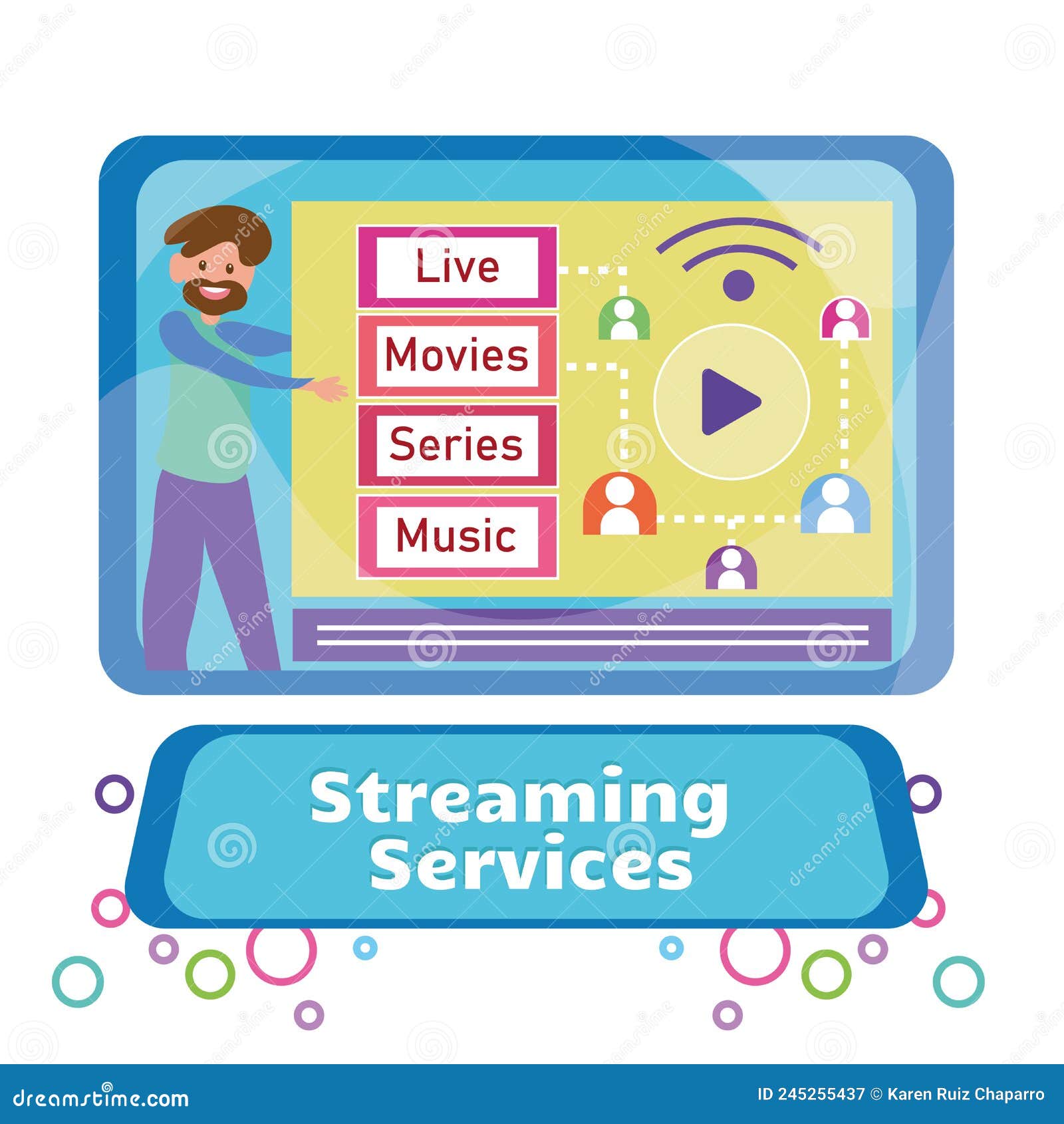 Streaming Services Concept Screen with Different Menu Options Vector ...