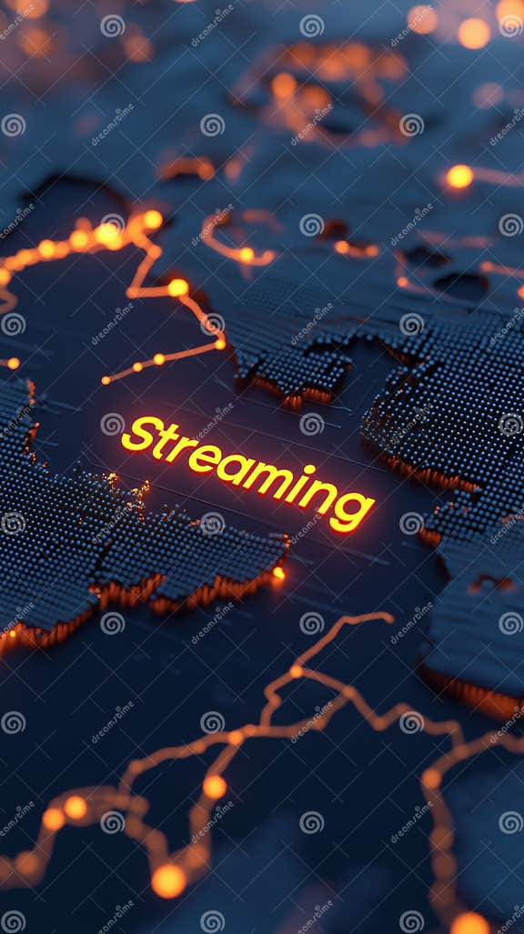 Streaming Technology Illuminated on Digital Map with Vibrant Colors ...