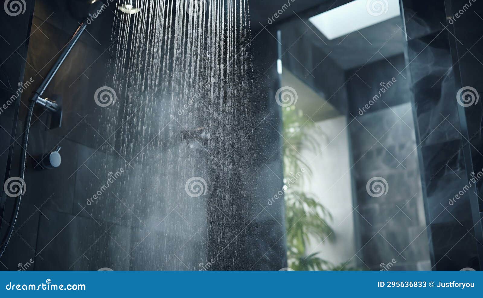 Streaming Water: Shower Spills in Bathroom Interior. Generative Ai ...