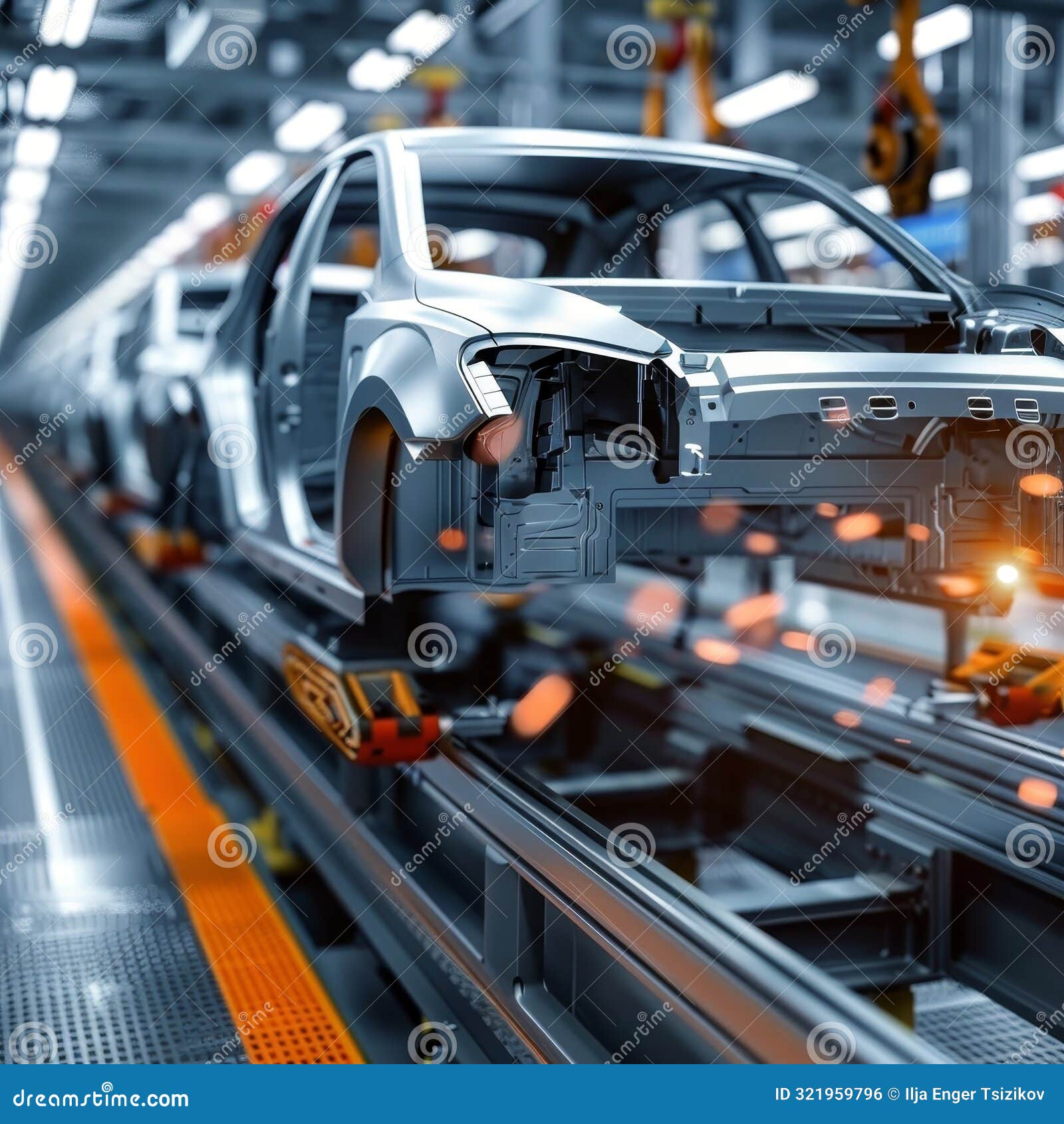 Streamlined Assembly Process Of Modern Vehicles In A Bustling ...