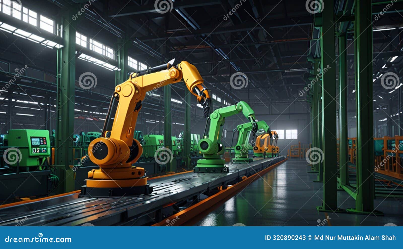 Streamlined Efficiency: Robots in Car Manufacturing Stock Illustration ...