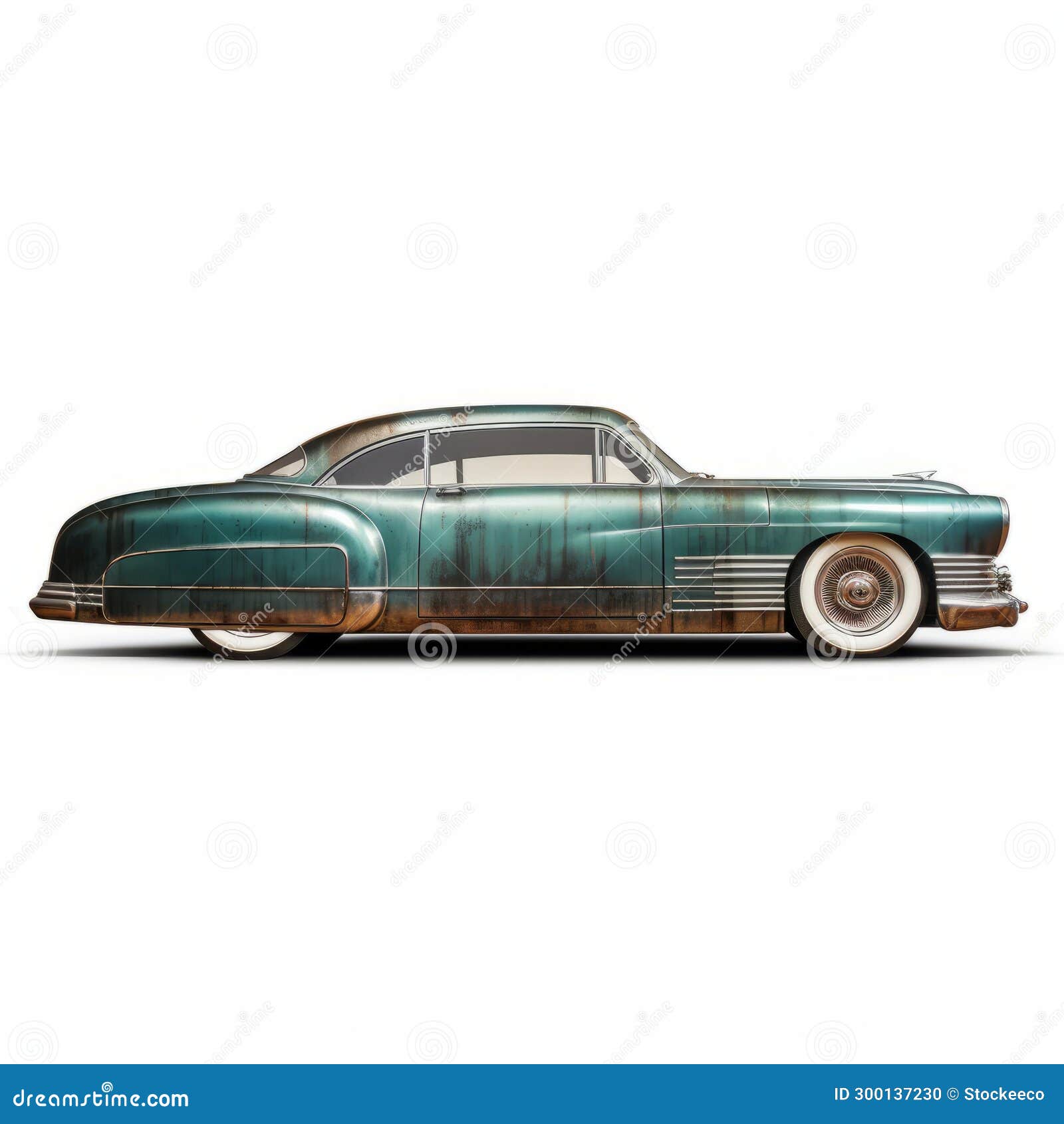 Streamlined Forms: an Illustrative Rusted Car on White Background Stock ...