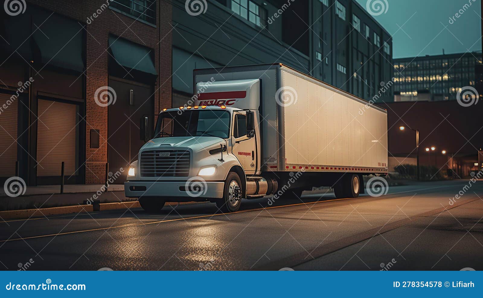 A Large Modern Delivery Truck with Cargo and Goods, Streamlined ...