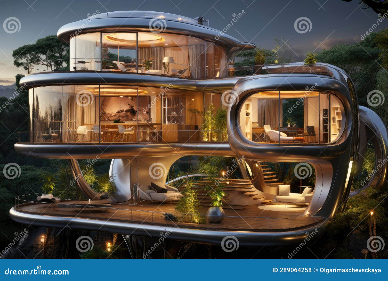 Streamlined Shapes of the Exterior of the House of the Future Stock ...