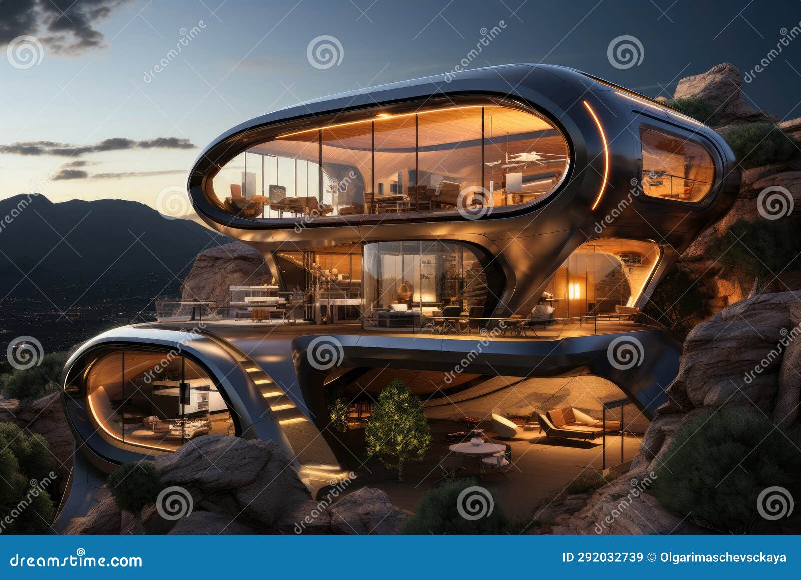 Streamlined Shapes of the Exterior of the House of the Future Stock ...