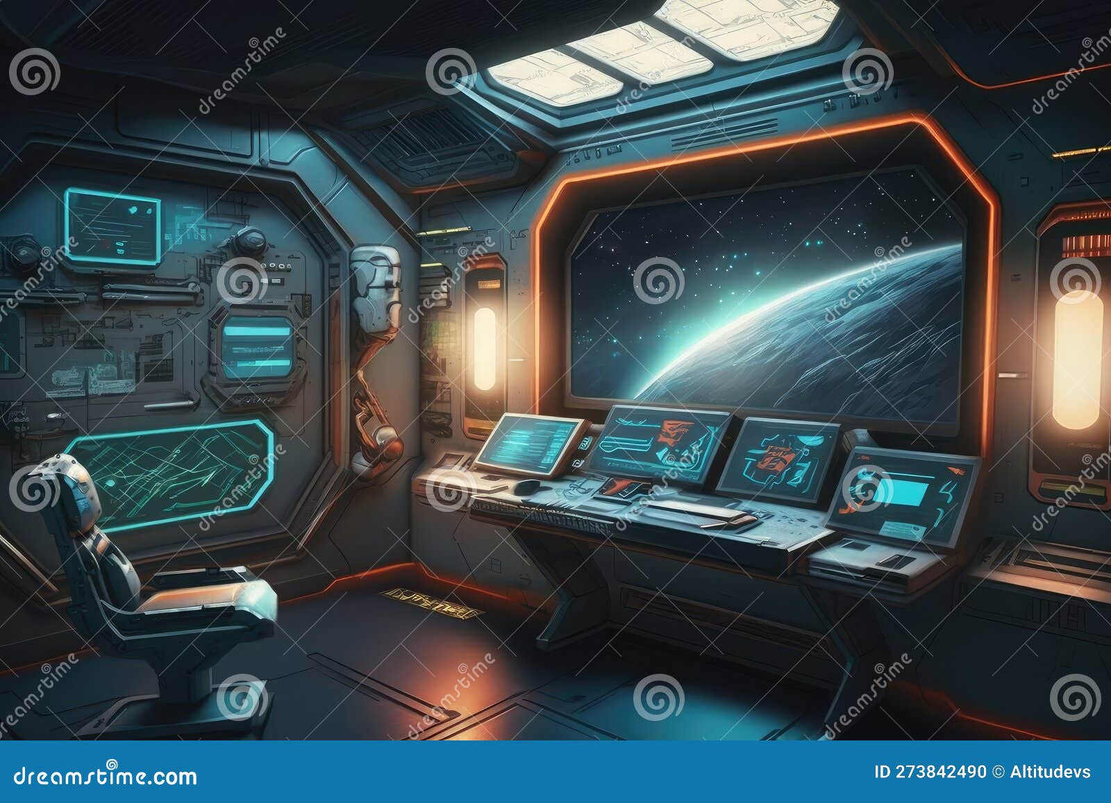 Streamlined and Sleek Sci-fi Interior, with Holographic Interface and ...