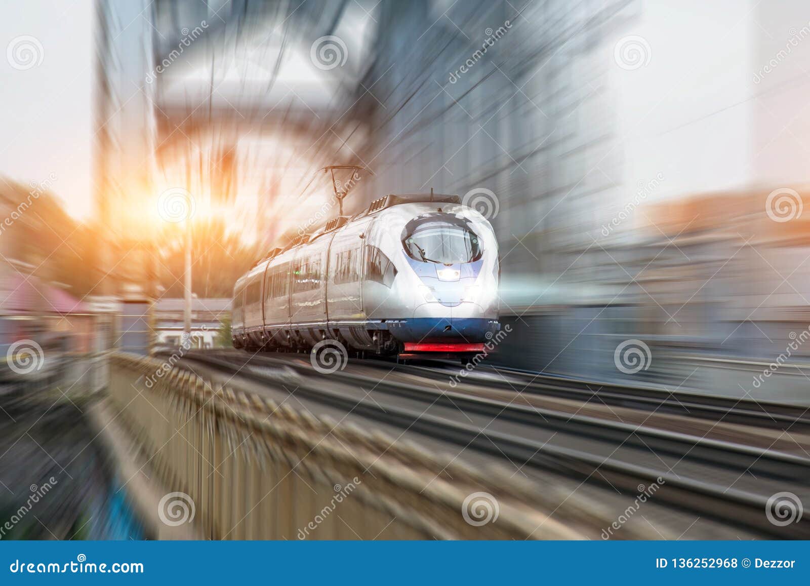 Streamlined Train Train Rides at High Speed at the Railway Bridge Stock ...