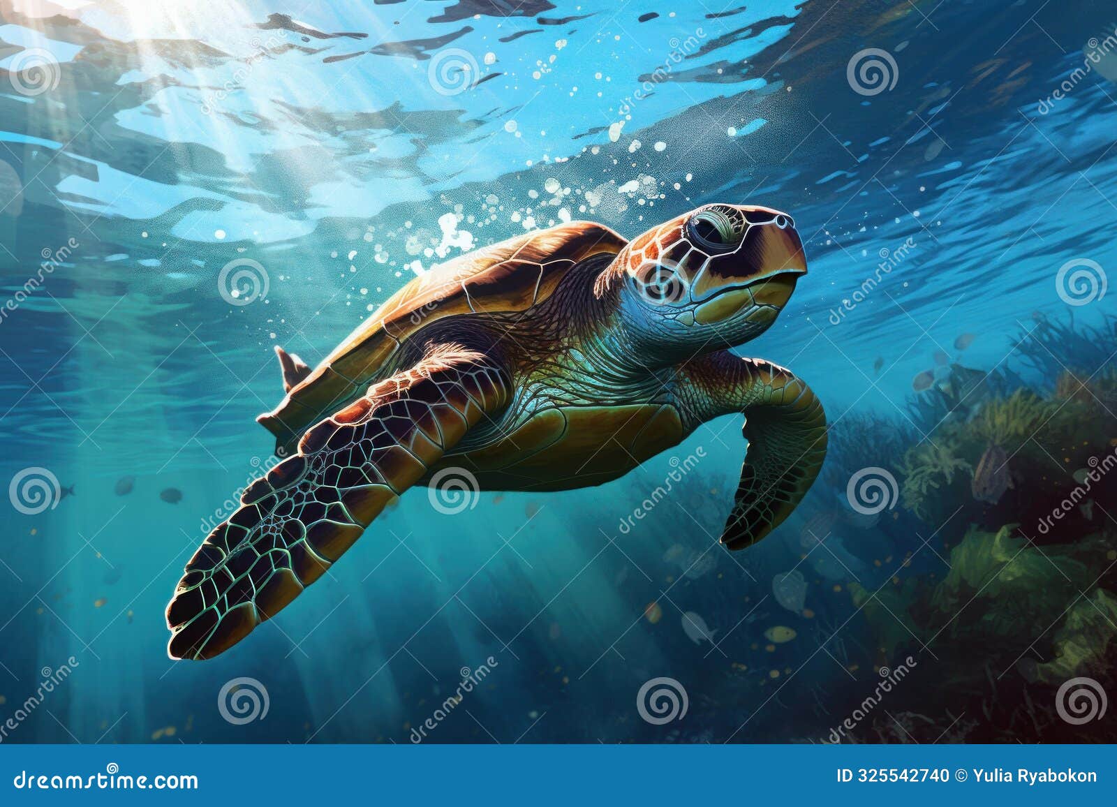 Streamlined Turtle Underwater Swim. Generate Ai Stock Photography ...