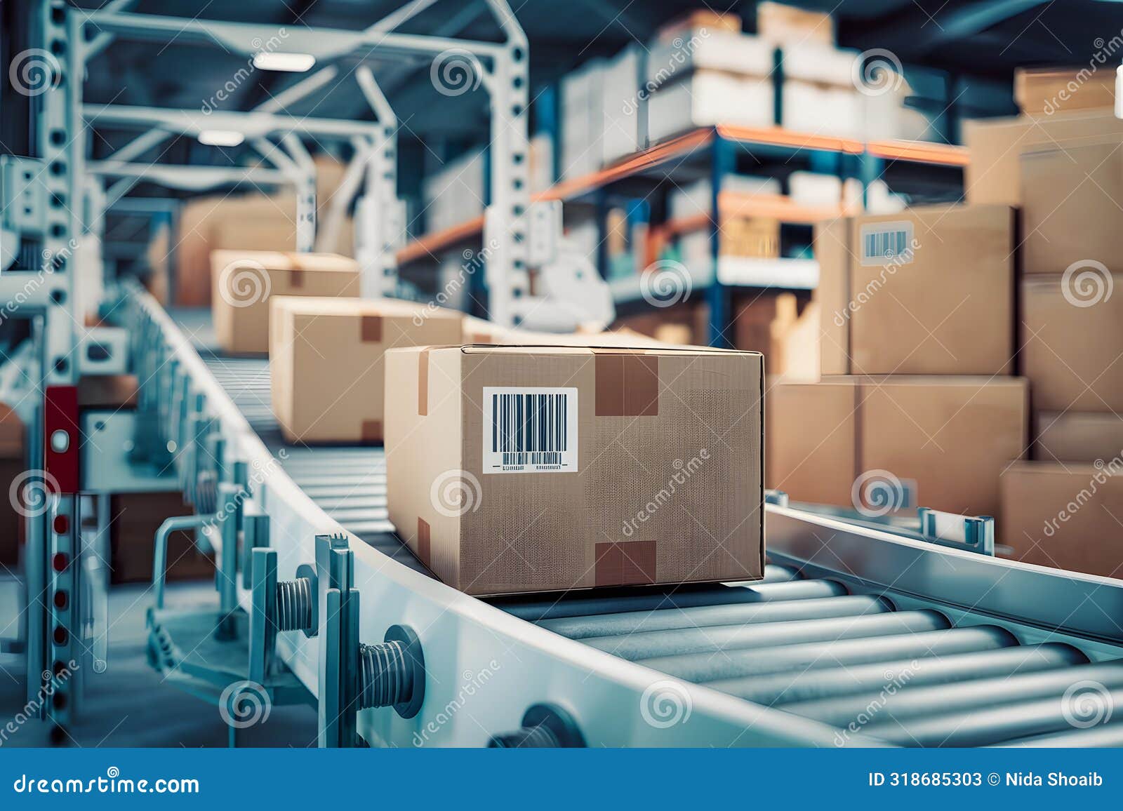 Streamlined Warehouse Operations with Conveyor Belt Moving Boxes ...