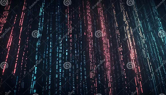 Streams of Binary Code in Blue and Pink Hues Flow Downwards Against a ...