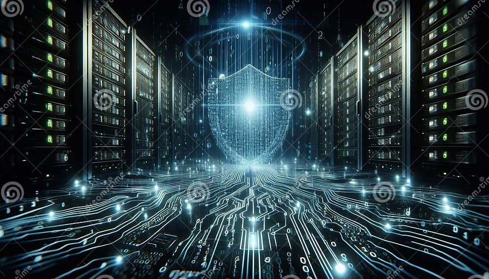 Encrypted Data Streams in Corporate Network Stock Illustration - Illustration of lighting ...