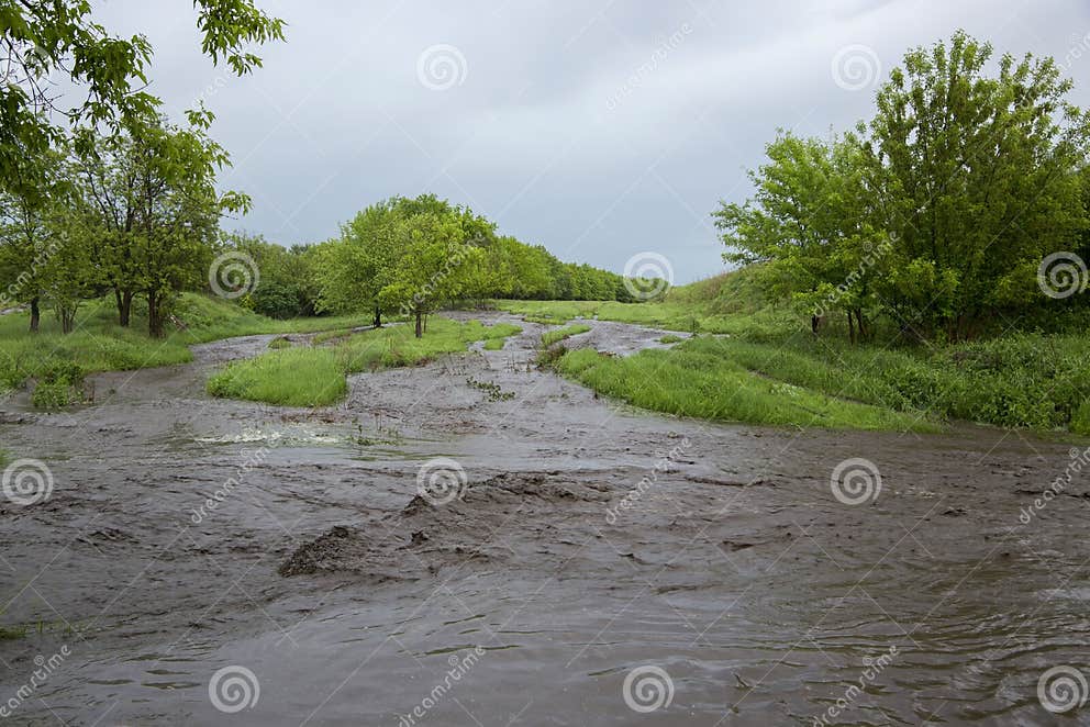 Streams of Water Flow after a Heavy Rainfall. Stock Image - Image of ...