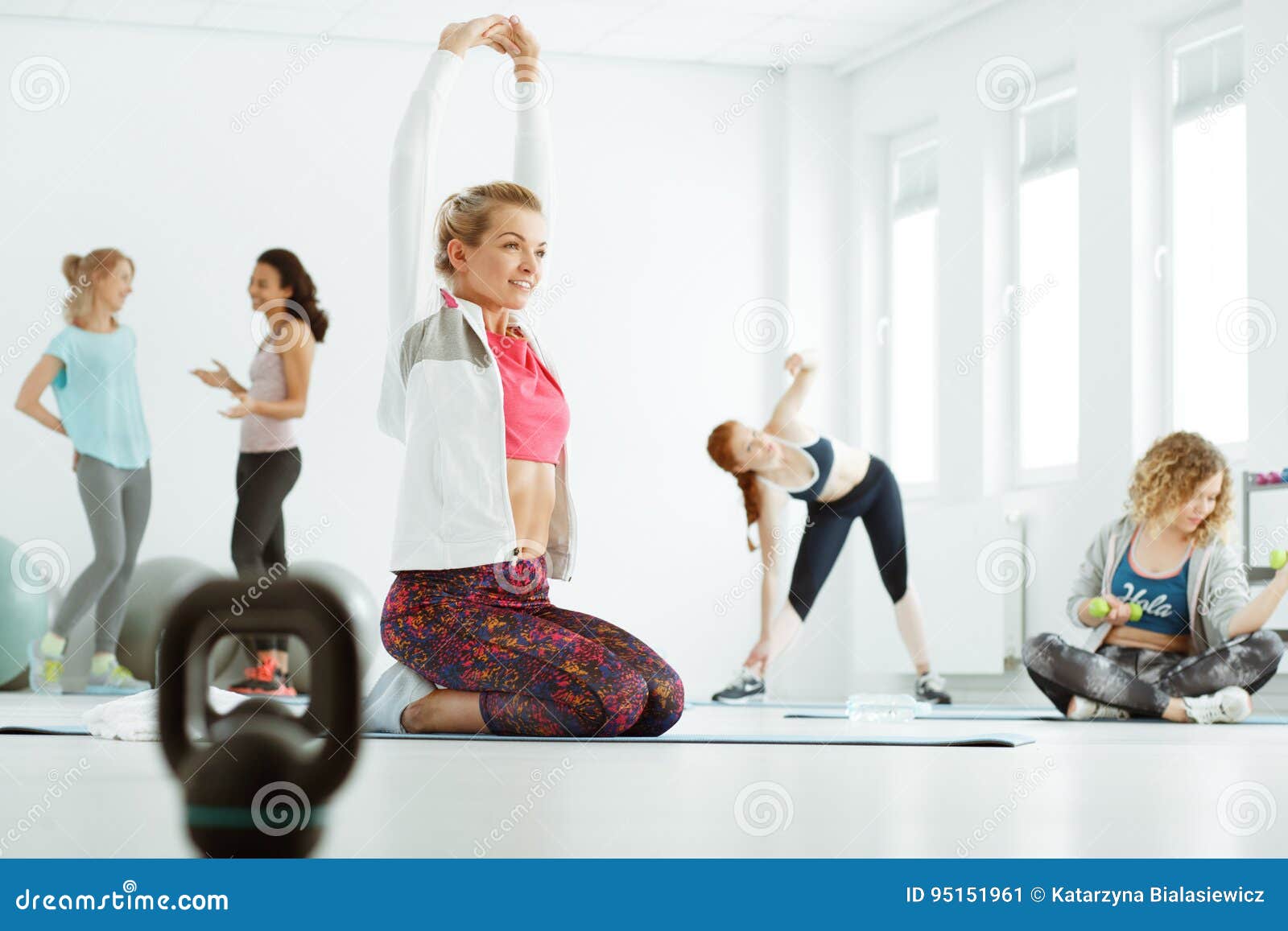 Strecthing before classes stock image. Image of fitness - 95151961
