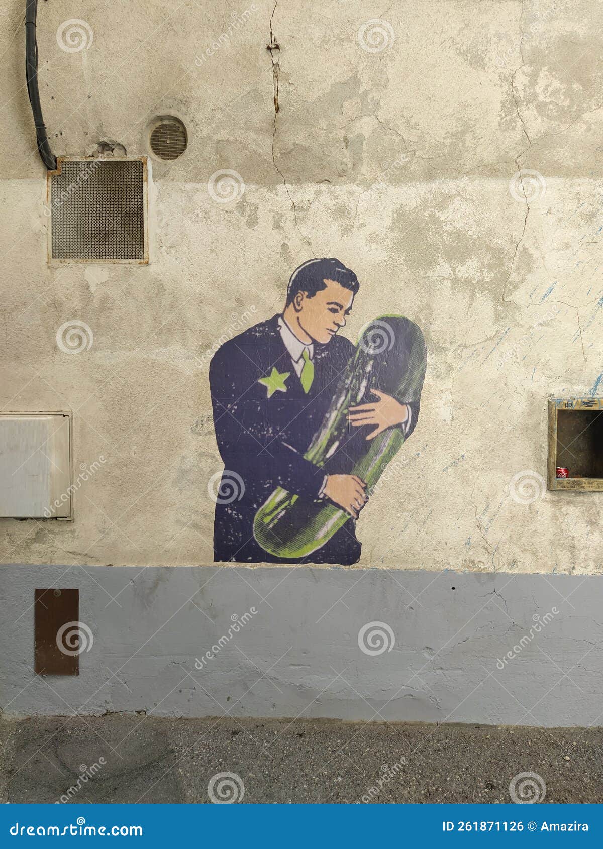 Stree Art a Man with a Pickle on a Wall Editorial Photo - Image of ...